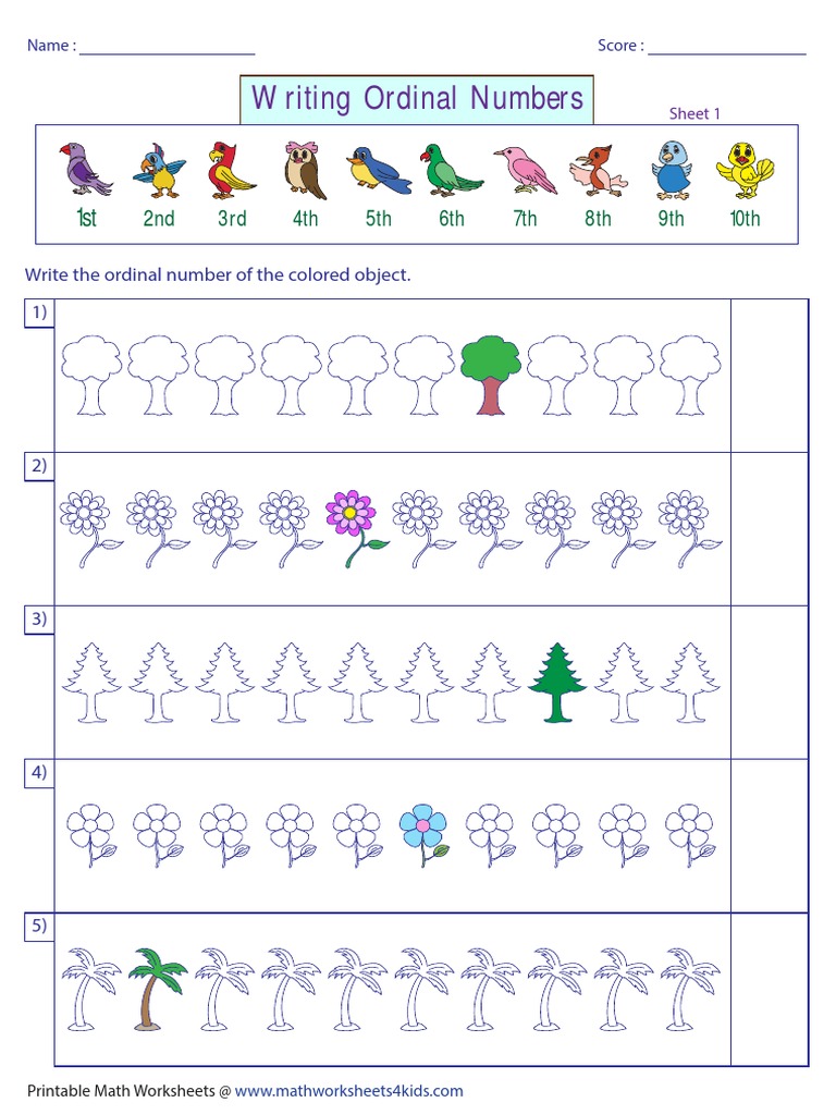Writing Ordinal Numbers: 5th 4th 3rd 6th 2nd 7th 8th 9th 10th | PDF
