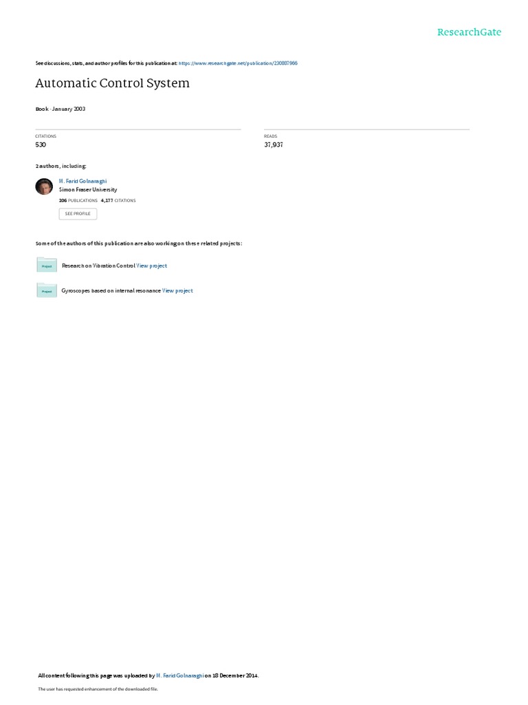 Automatic Control System | PDF | Control Theory | Matrix (Mathematics)