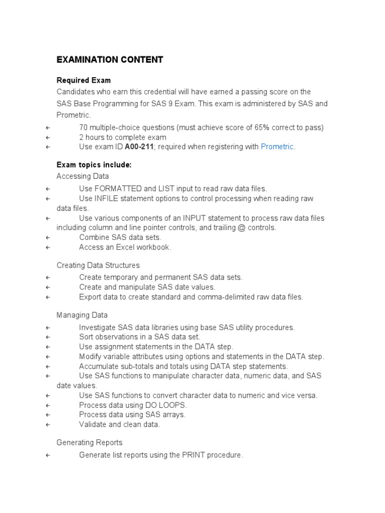 Examination Content: Required Exam | PDF | Sas (Software) | C (Programming Language)