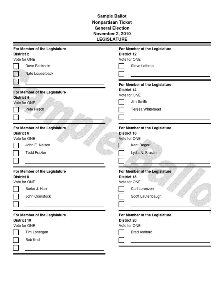 SOS Sample Legislature Ballot 2010 | Download Free PDF | Elections