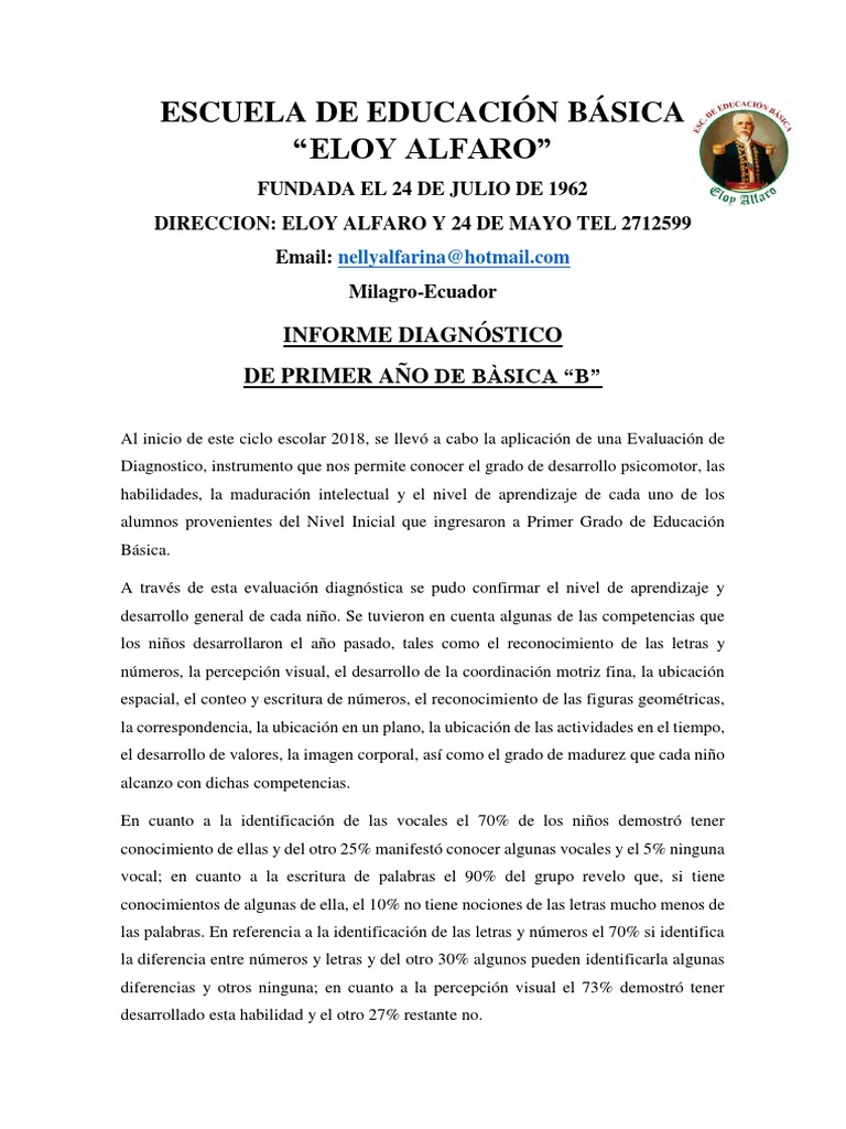 Informe de Prueba de Diagnostico | PDF | Educación primaria | Evaluación