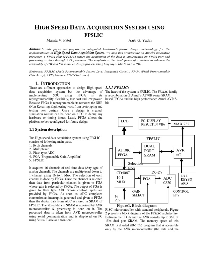 High Speed Data Acquisition System Using Fpslic Pdf Field