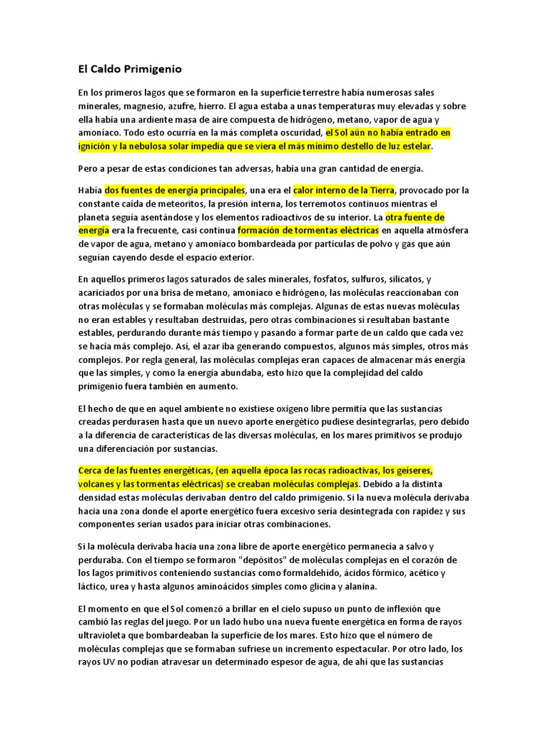 El Caldo Primigenio | PDF | Adn | Trifosfato de adenosina