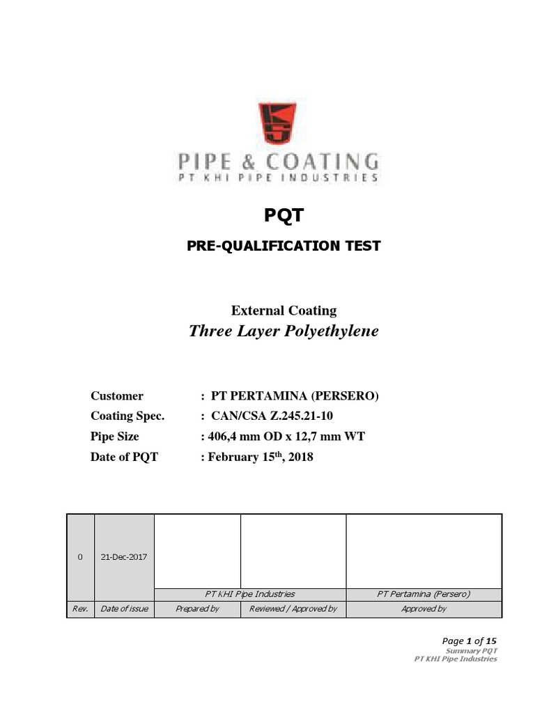 SUMMARY PQT PT PERTAMINA (PERSERO) 15 February 2017 | PDF | Pipe (Fluid ...