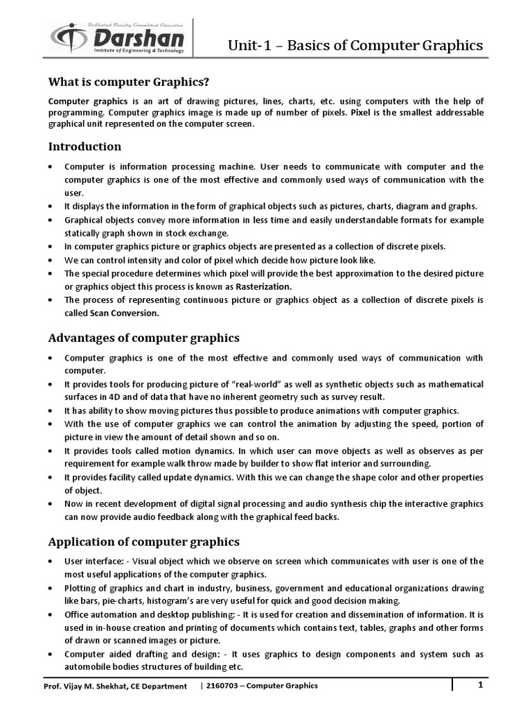 Unit-1 - Basics of Computer Graphics | PDF | Stereoscopy | Touchscreen