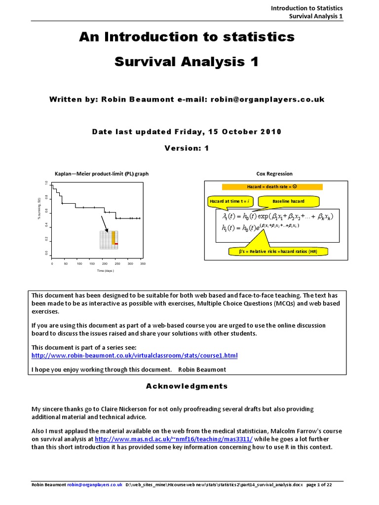 Part14 Survival Analysis | PDF | Statistics | Probability And Statistics