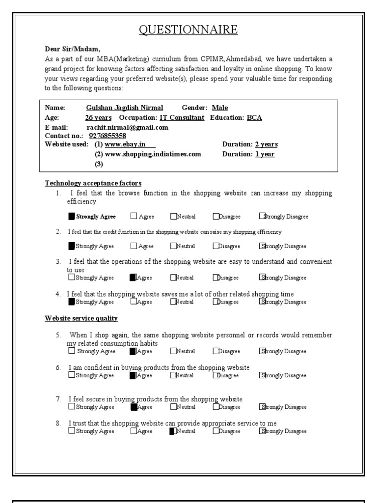 Questionnaire (Filled) | PDF | Online Shopping | Market (Economics)