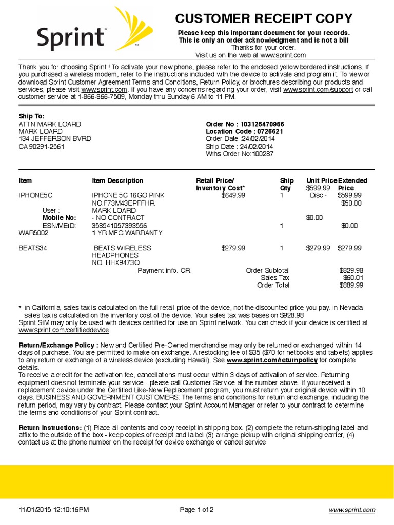 Sprint PDF | PDF | Sprint Corporation | Receipt