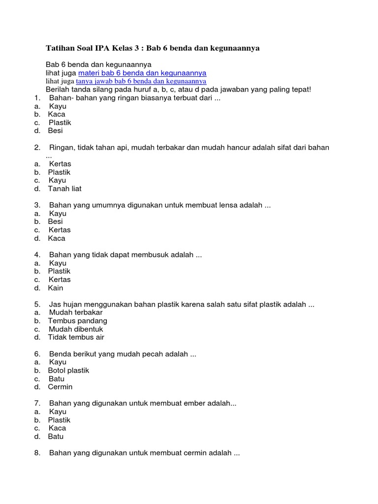 Latihan Soal IPA Kelas 3 | PDF | Griya & Taman