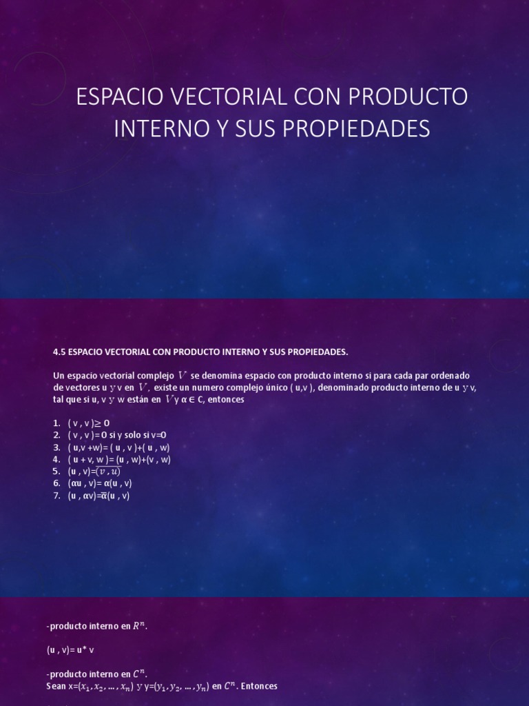 Espacio Vectorial Con Producto Interno y Sus Propiedades | PDF ...
