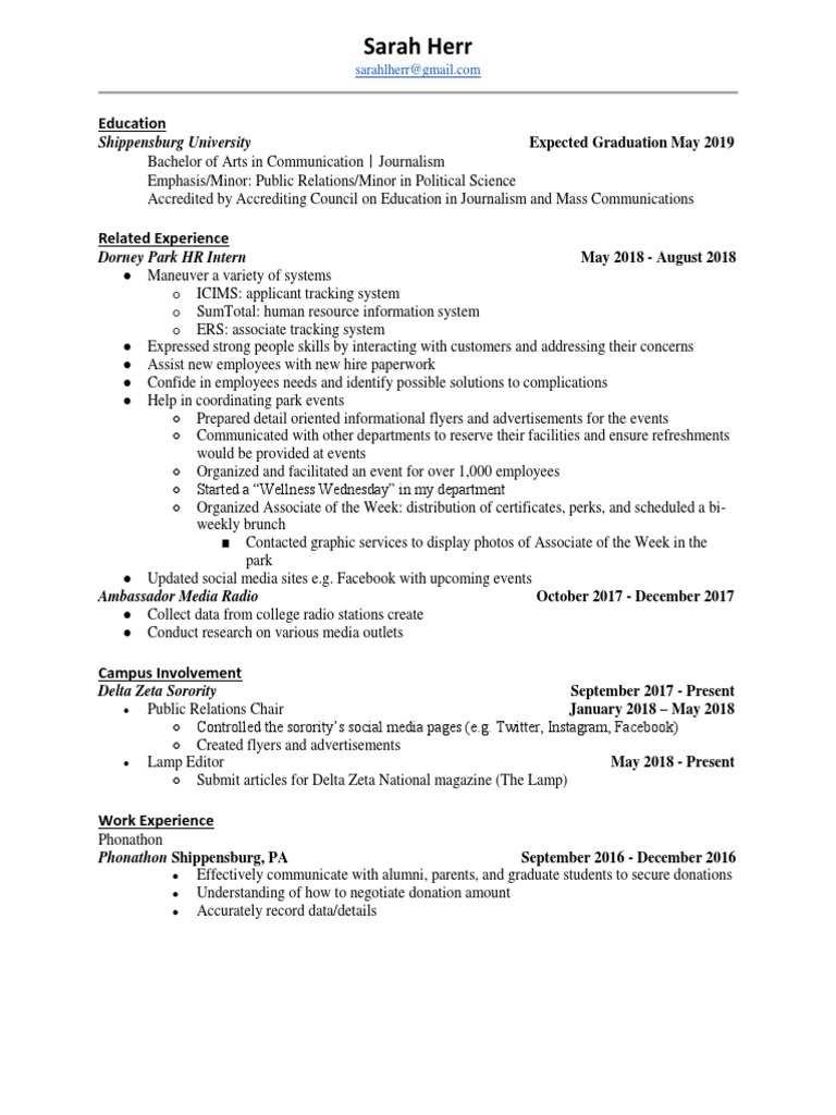 Sarah Herr Resume | PDF | Social Media | Popular Culture & Media Studies