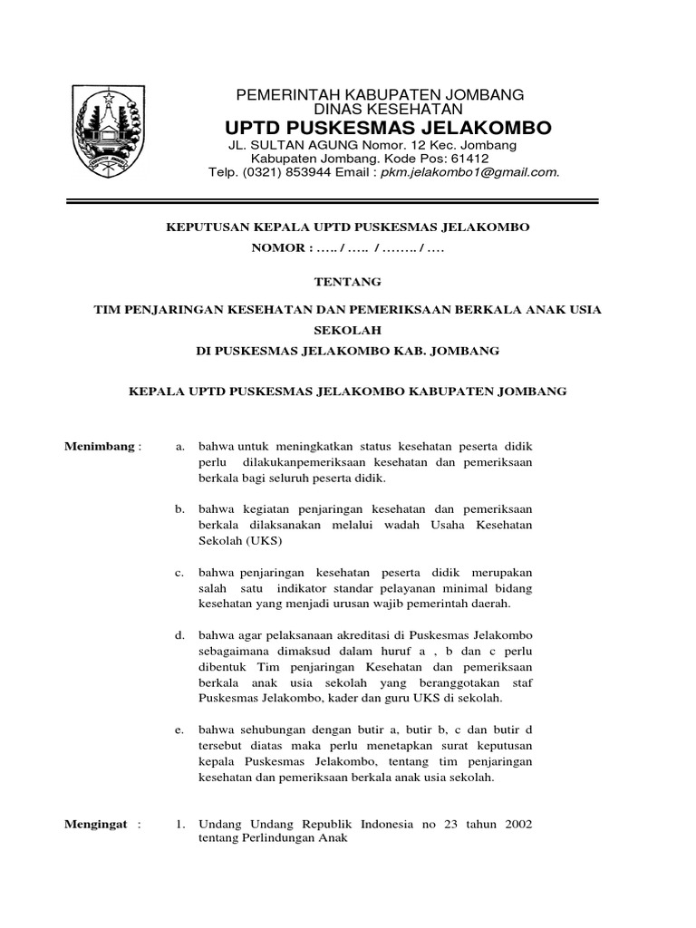 Contoh SK Tim Penjaringan PKM | PDF | Sains & Matematika | Kesehatan Holistik