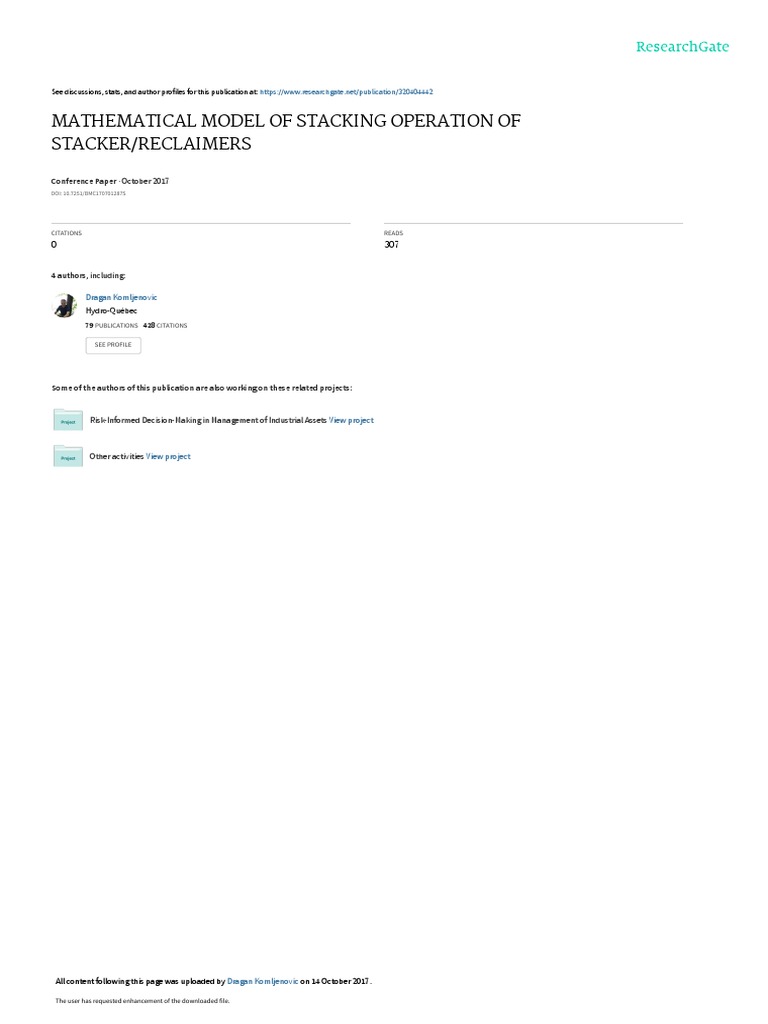 Mathematical Model of Stacking Operation of Stacker/Reclaimers | PDF ...