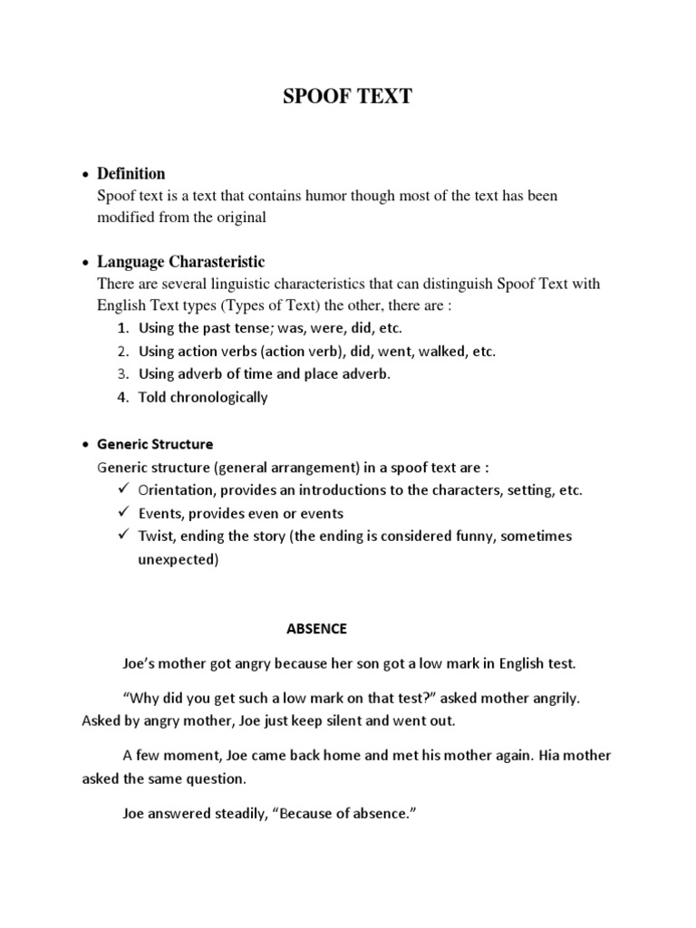 Spoof Text: Generic Structure | PDF | Language Arts & Discipline | Foreign Language Studies