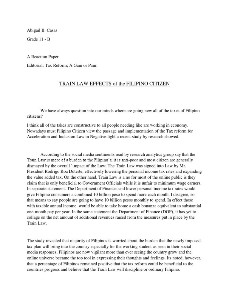 Train Law Effects of The Filipino Citizen | PDF