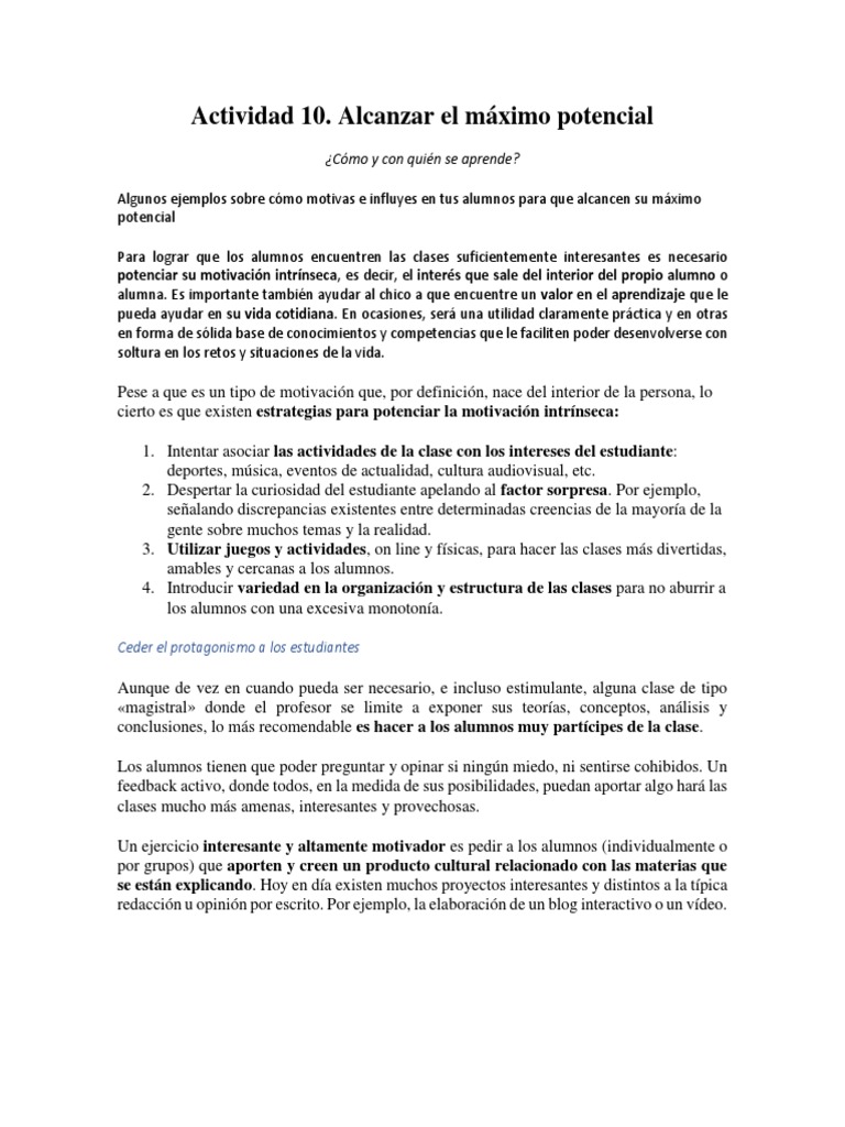 Actividad 10 Alcanzar El Maximo Potencial | PDF | Motivación | Motivacional