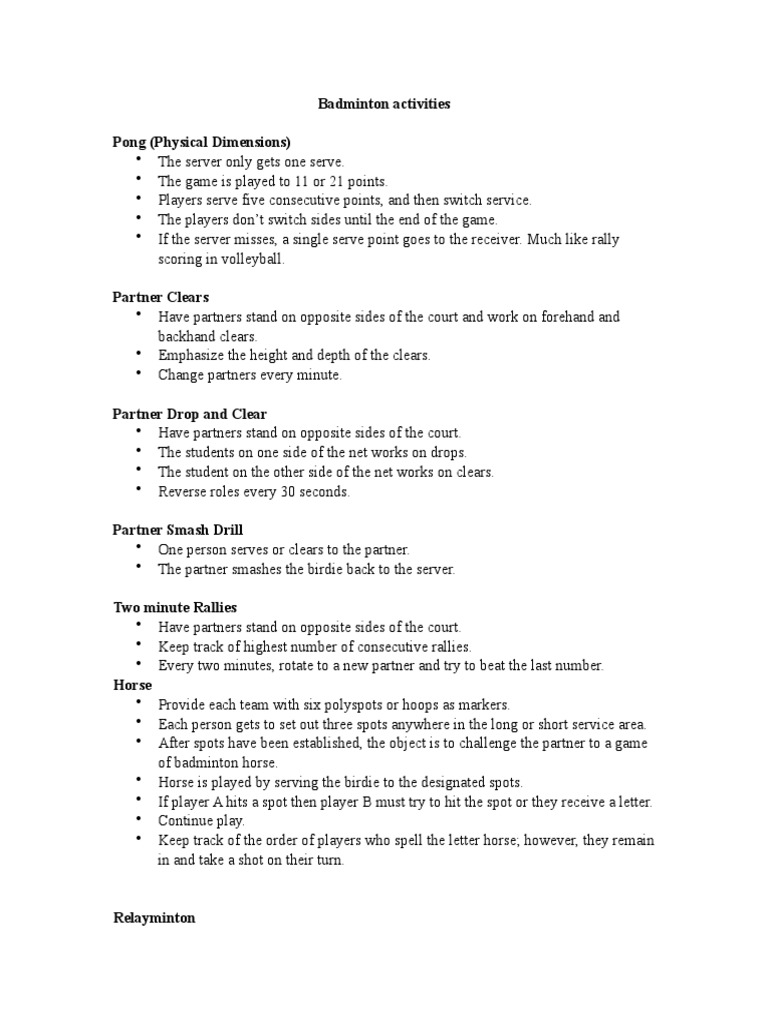 Badminton Activities | PDF | Competitive Games | Hobbies