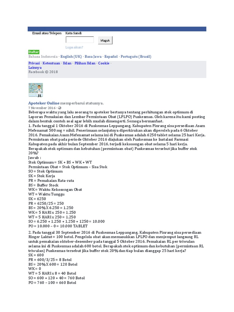 Rumus Stok Optimum Obat | PDF