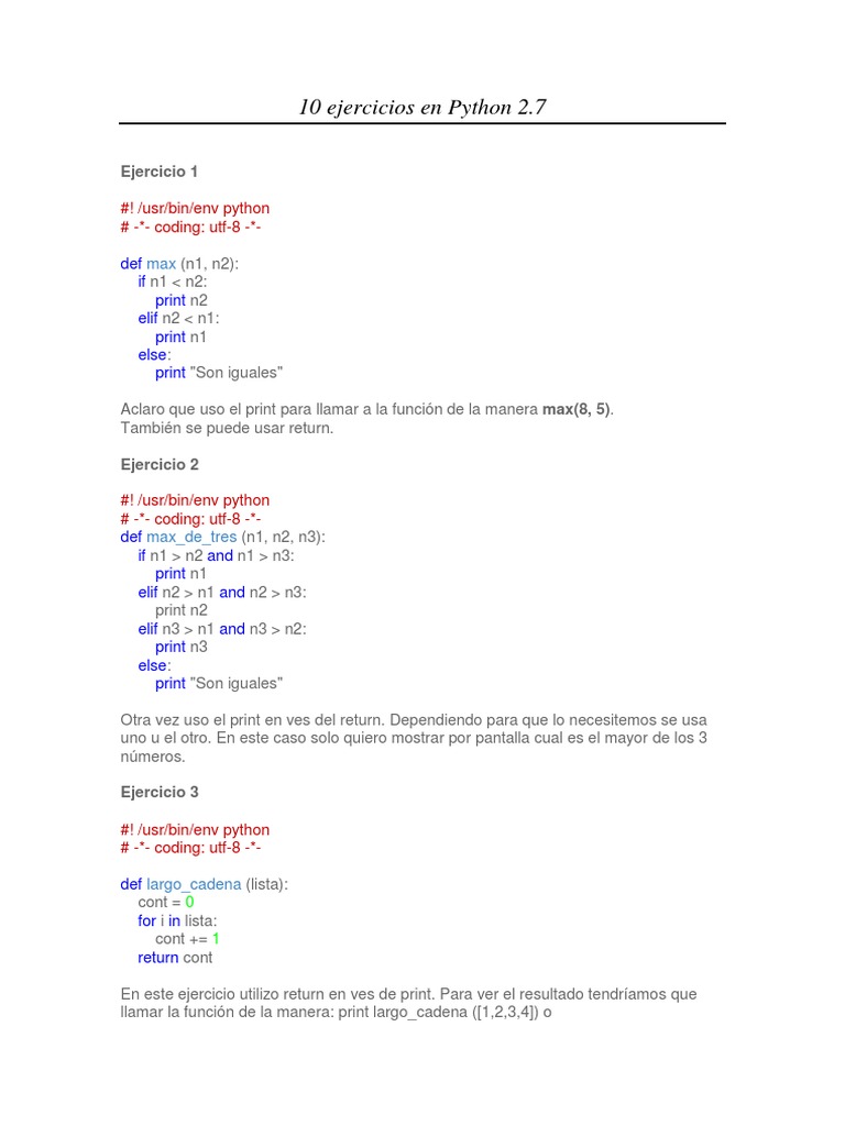 10 ejercicios en Python 2.7: Ejercicio 1 | Python (lenguaje de ...