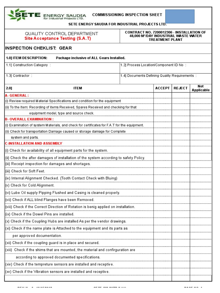 Site Acceptance Testing (S.A.T) : Quality Control Department | PDF ...