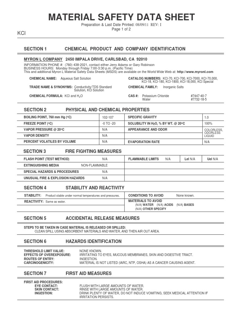 Form MSDS Pupuk KCL | PDF | Potassium | Diet & Nutrition