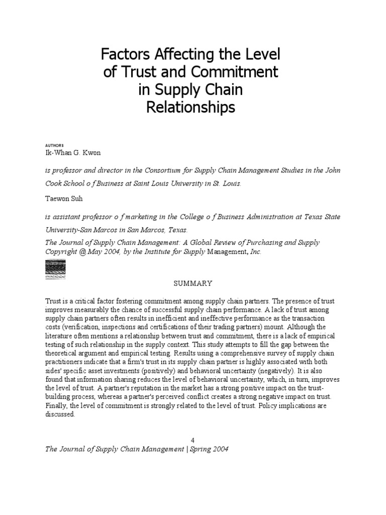 SCM Trust Commitment | PDF | Trust (Emotion) | Supply Chain