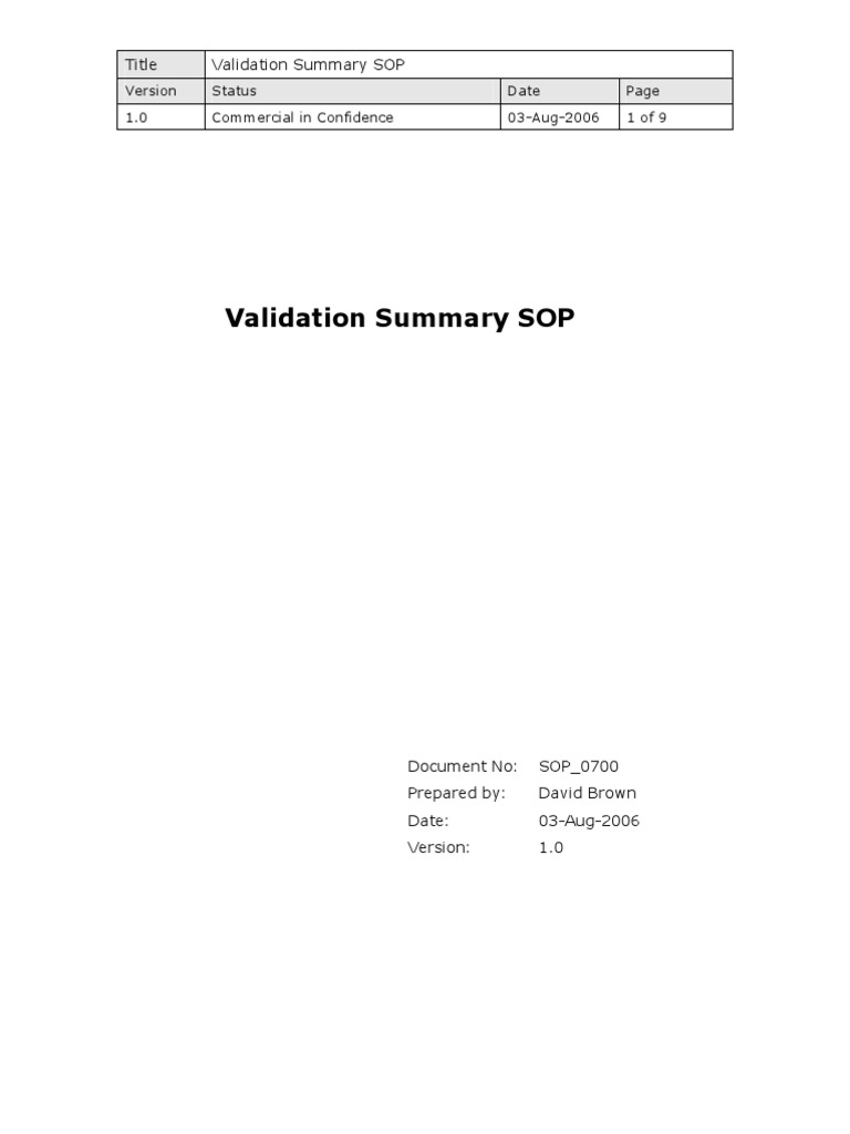 SOP - 0700 - 10 - Validation Summary SOP | PDF | Verification And ...