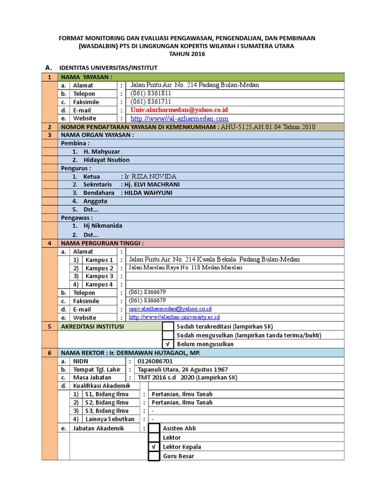 Borang Kopertis Tahun 2015 Ok | PDF
