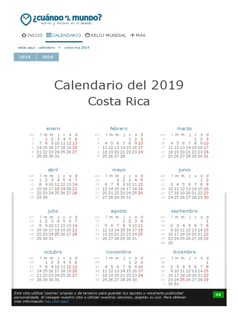 Calendario de Costa Rica Del 2019 | PDF | Calendario | Clima