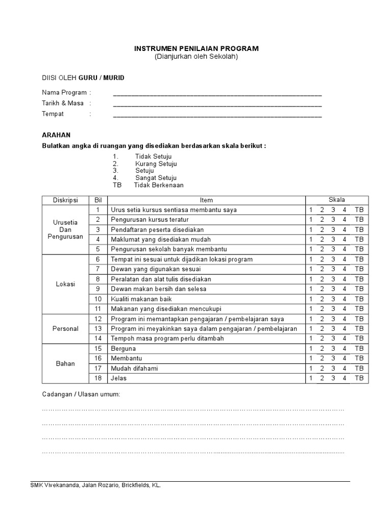 Instrumen Penilaian Program | PDF