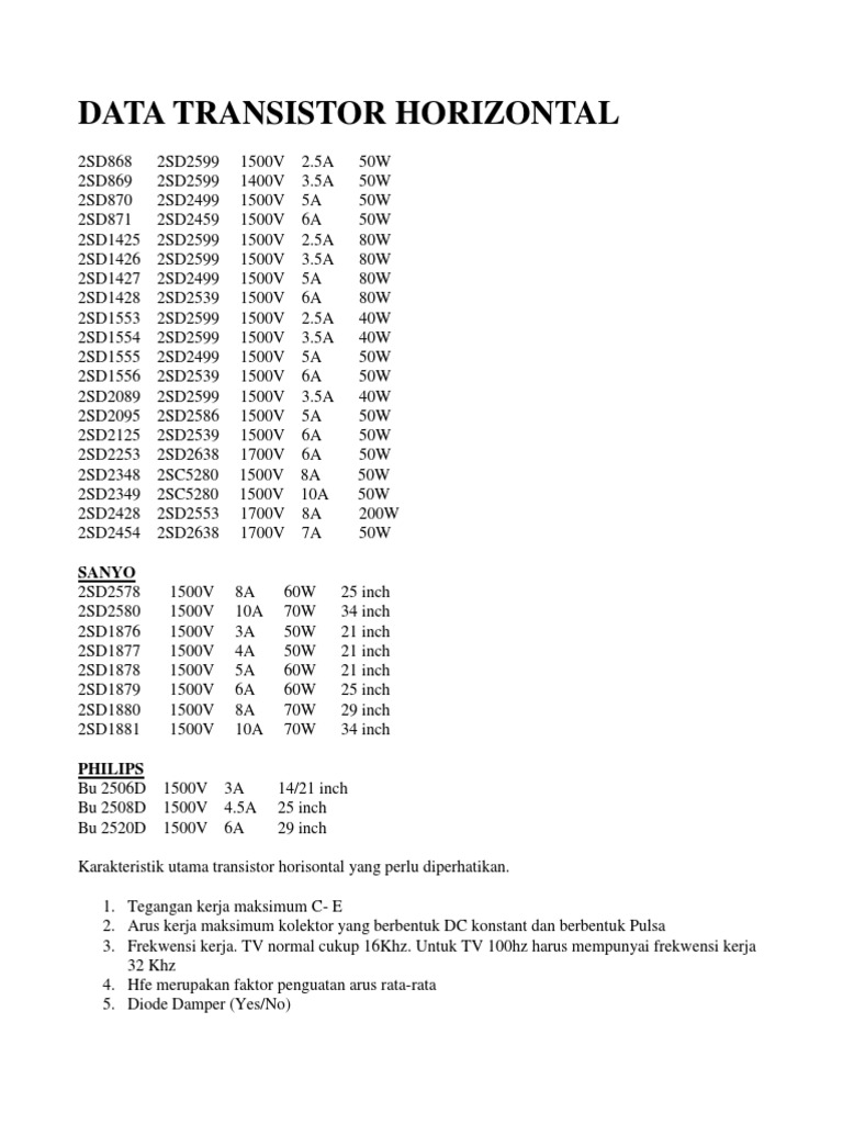 Data Transistor Horizontal | PDF