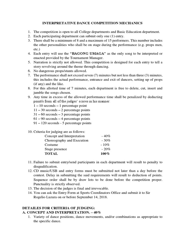 Interpretative Dance Competition Mechanics | PDF | Dances | Performing Arts