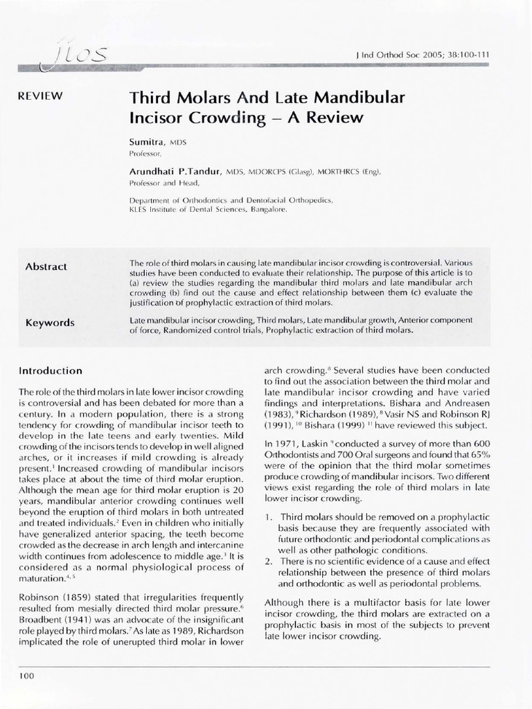 Third Molars and Late Mandibular Incisor Crowding - A Review | PDF ...