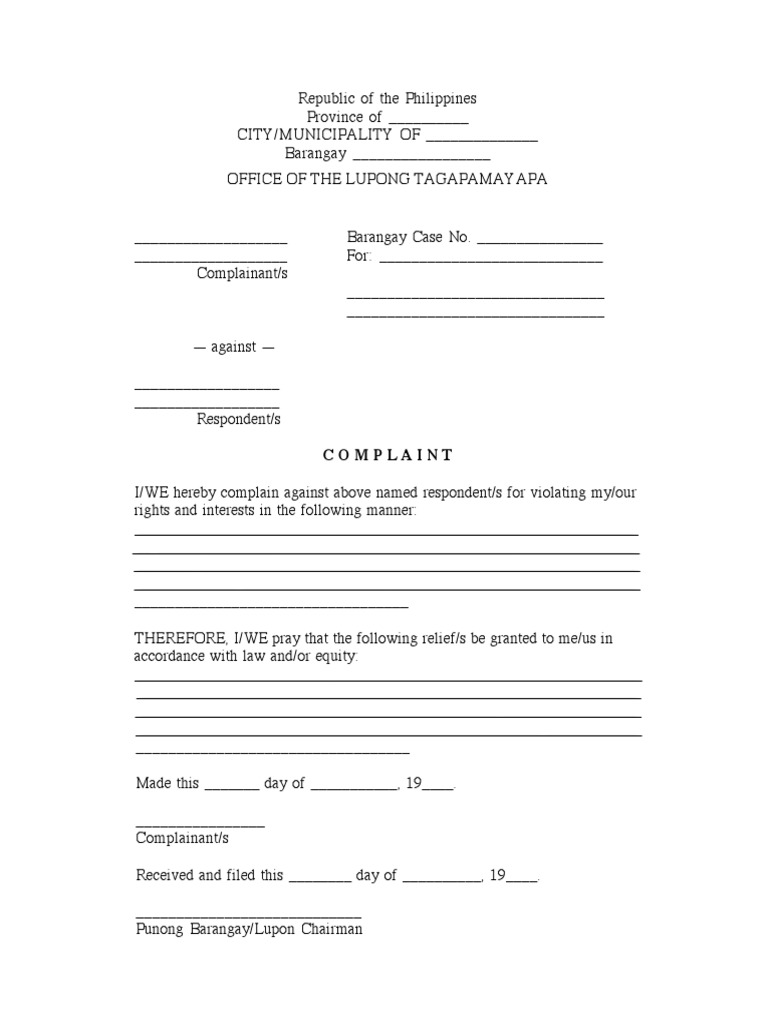 Kp Form # 7: Complainant’S Form: Complaint | Virtue | Politics