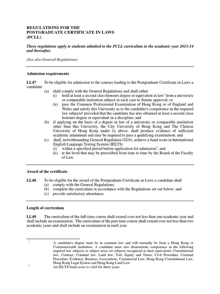 Regulations For The Postgraduate Certificate in Laws (PCLL) | PDF ...