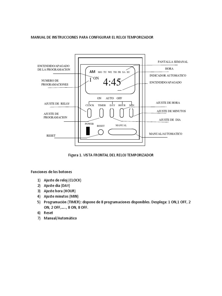 Manual de Instrucciones Para Configurar El Reloj Temporizador ...