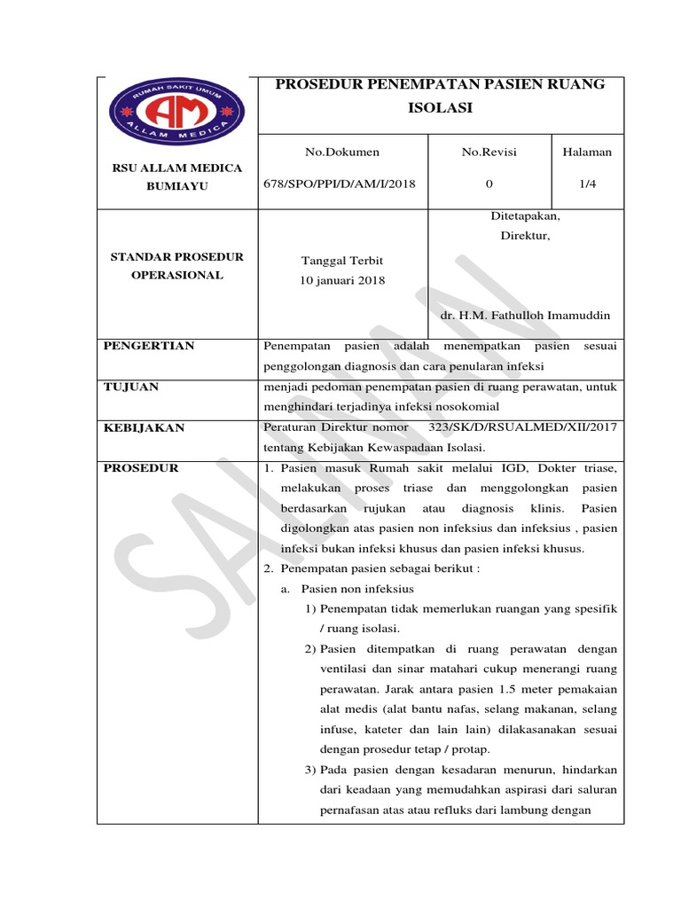 Spo Penempatan Pasien Dan Penyelengaraan Ruang Isolasi Fix | PDF