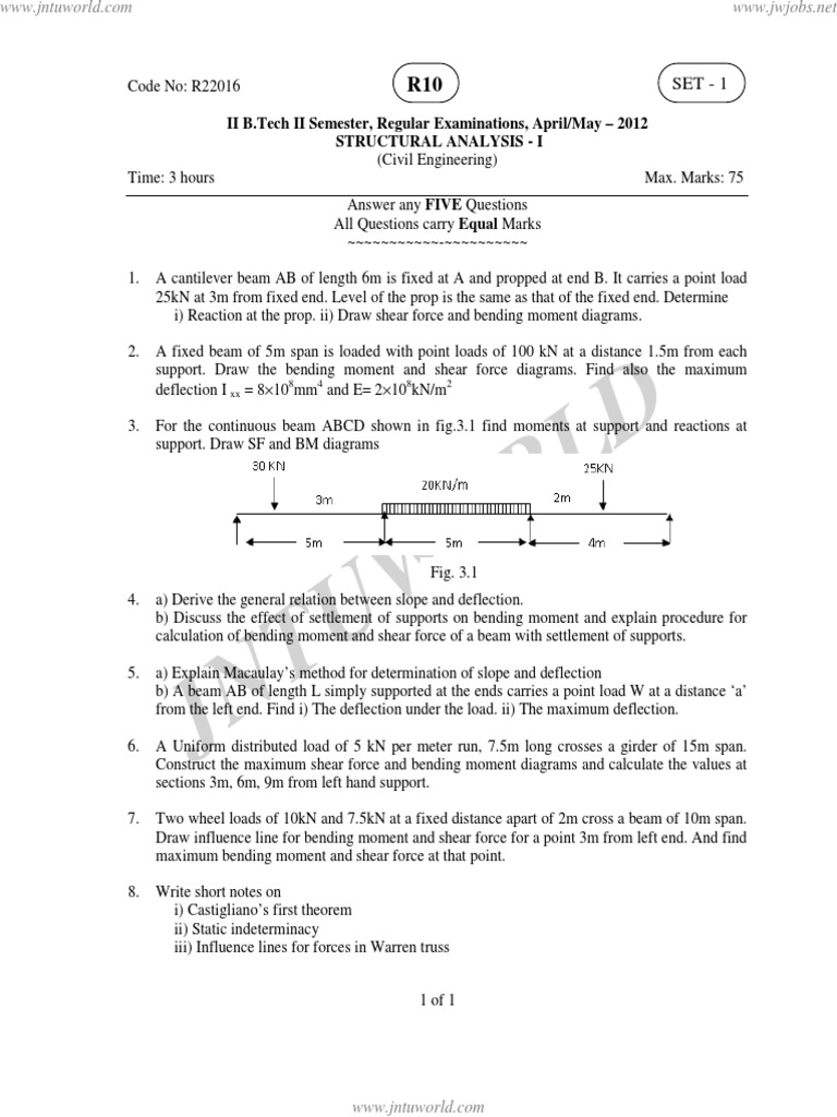 Structural Analysis - I | PDF | Bending | Beam (Structure)