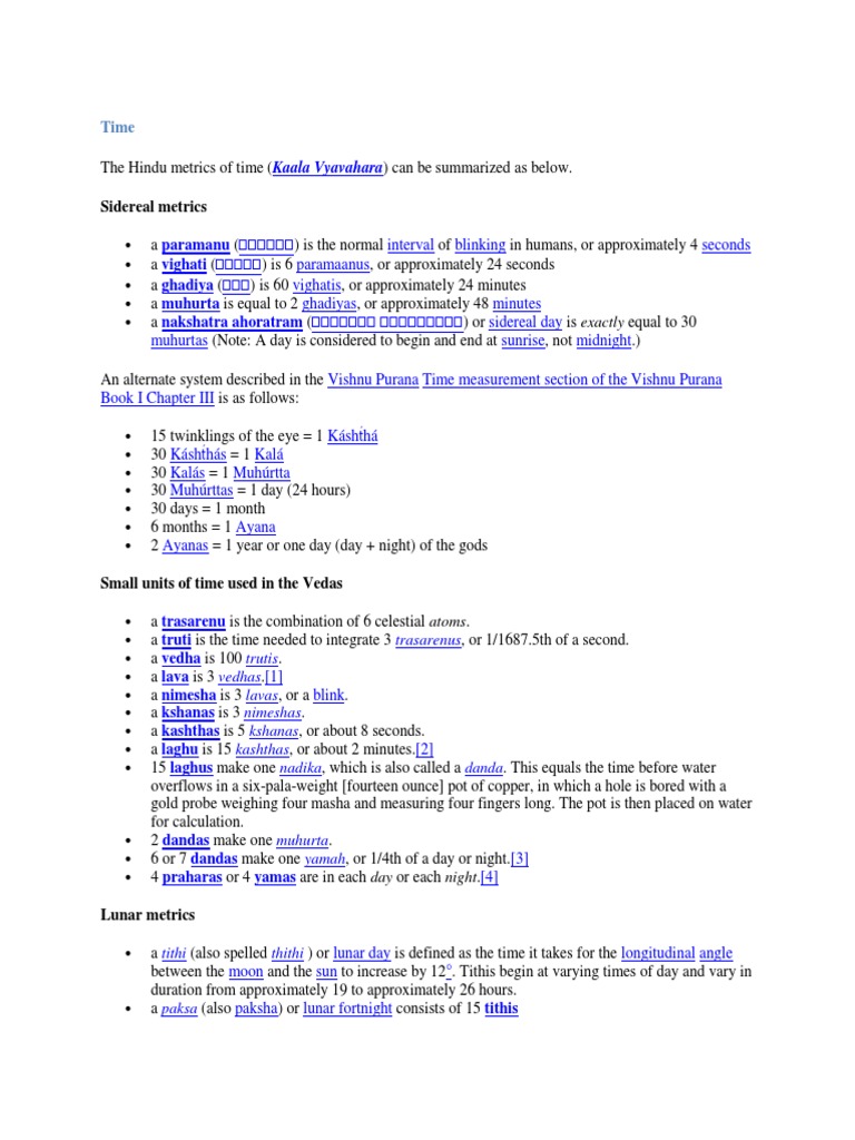 Hindu Concepts of Time: A Comprehensive Overview of Sidereal, Lunar ...