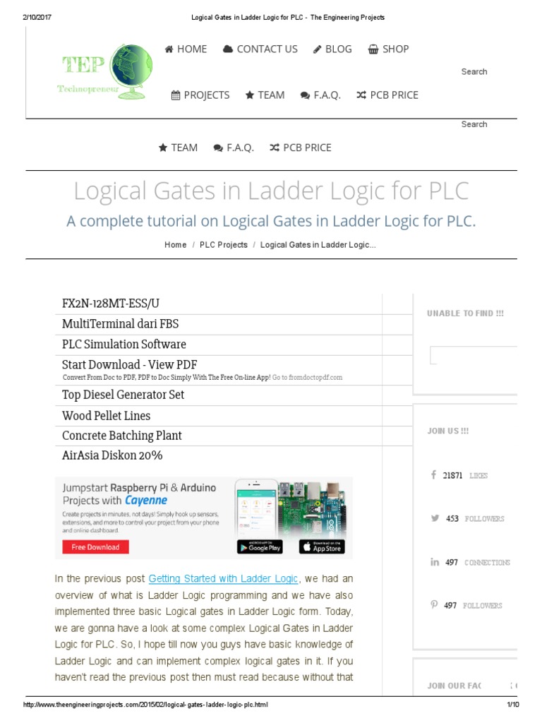 Logical Gates in Ladder Logic For PLC - The Engineering Projects | PDF ...