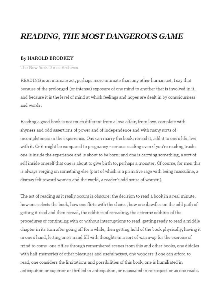 Reading The Most Dangerous Game PDF | PDF | Mind | Reality