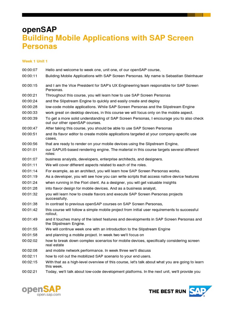 OpenSAP Sps4 Week 1 Transcript en | PDF | Mobile App | Application Software