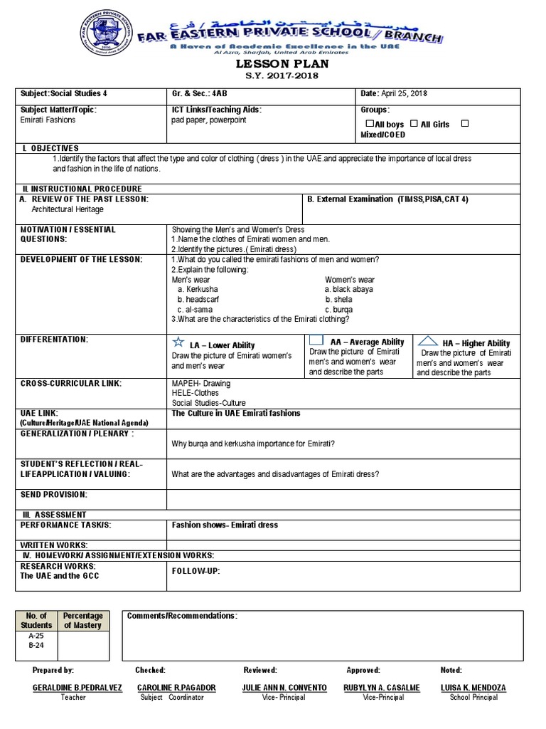 Lesson Plan: (Culture/Heritage/UAE National Agenda) | PDF | United Arab ...