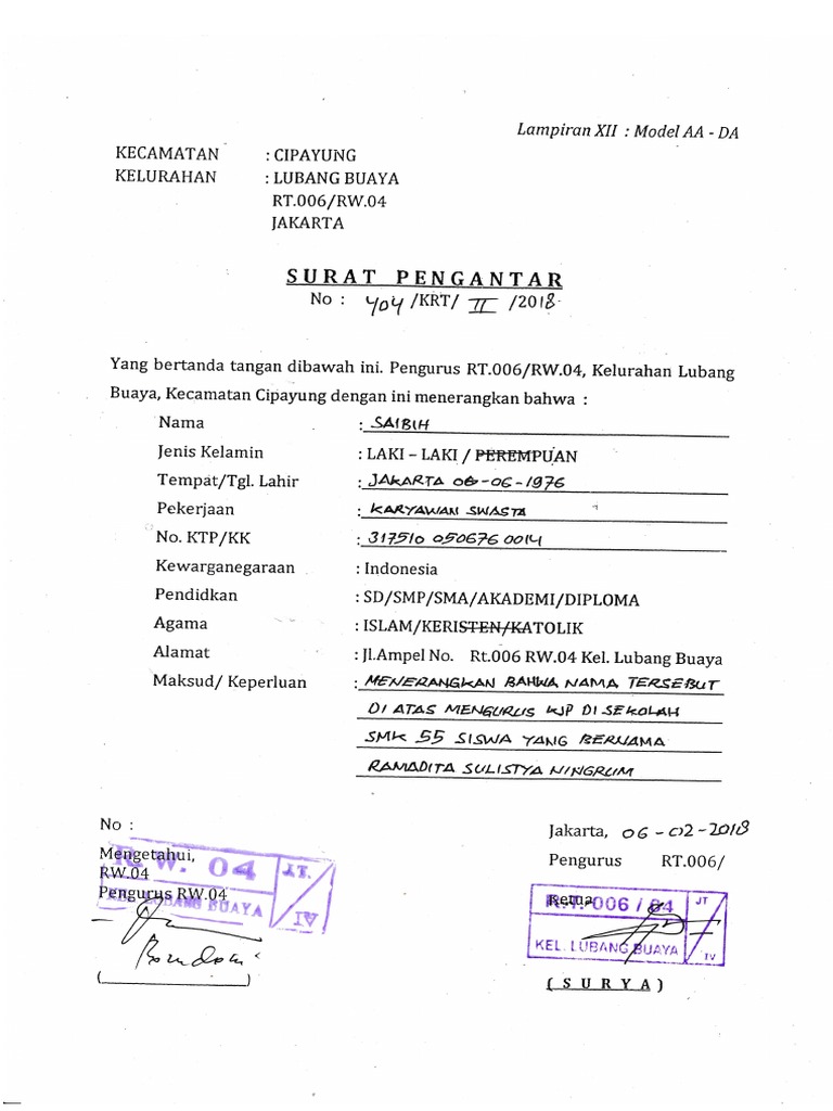 Surat Pengantar RT RW PDF | PDF