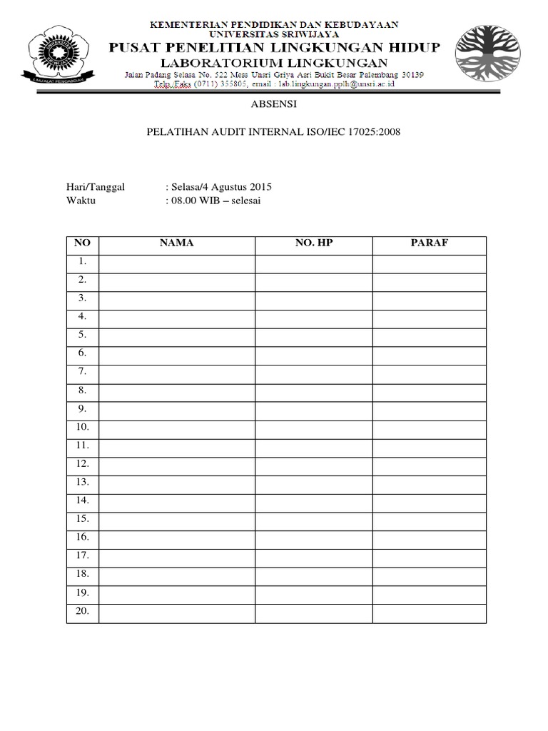 Absensi Workshop Audit Internal | PDF