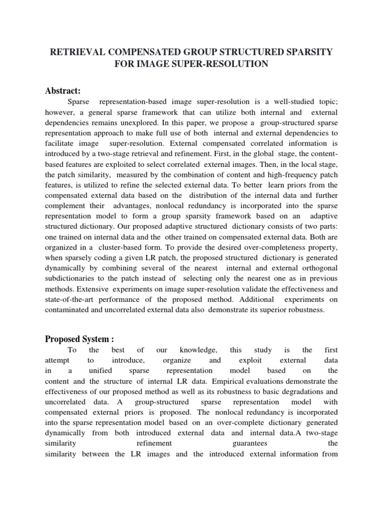 Retrieval Compensated Group Structured Sparsity For Image Super-Resolution | PDF | Data ...