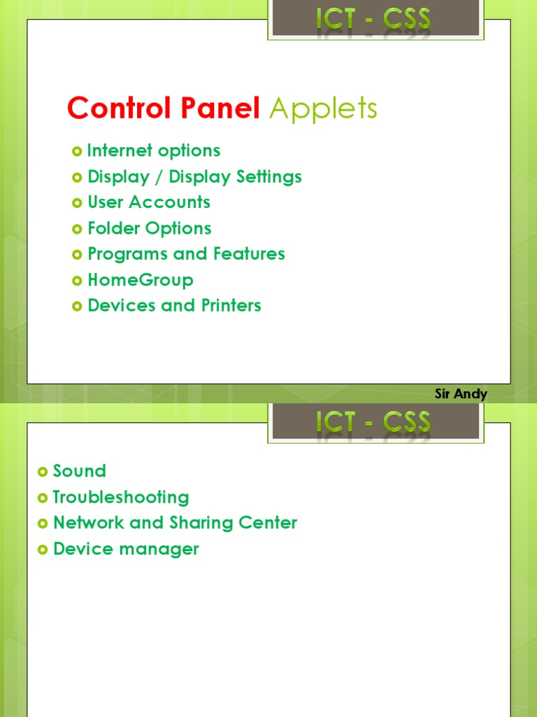Control Panel Applets Overview | PDF