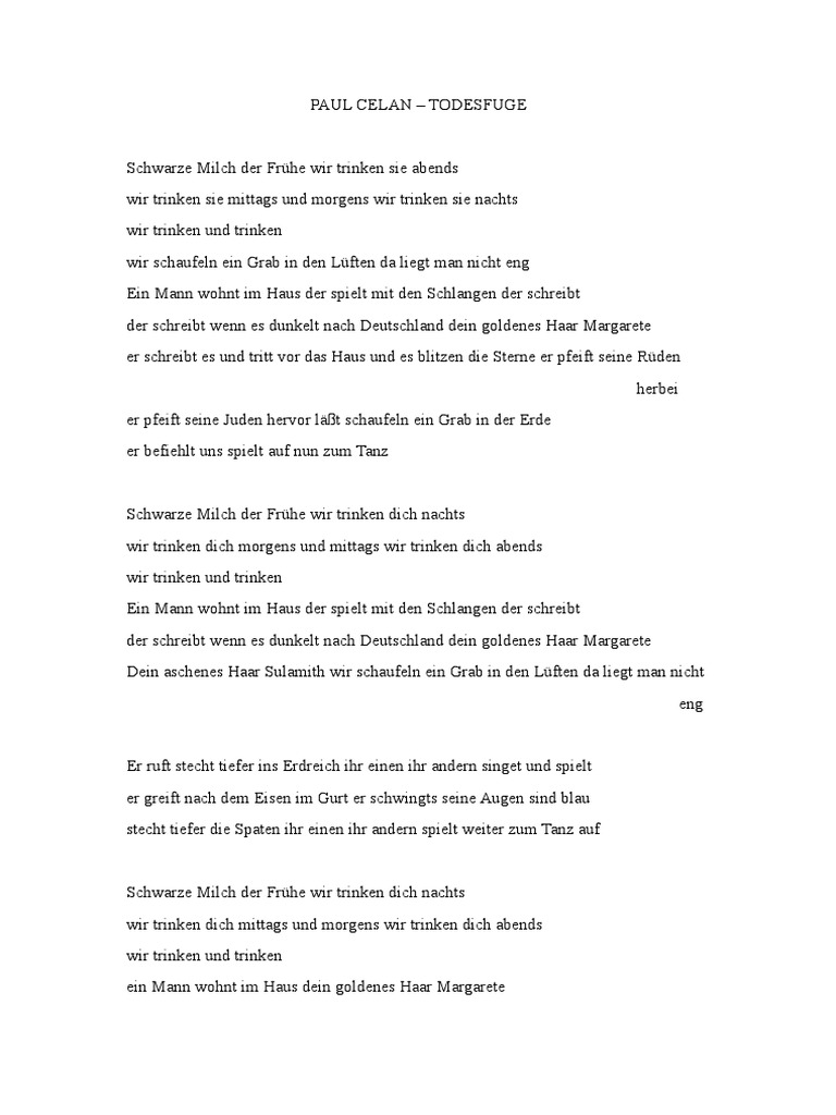 Celan - TODESFUGE | PDF