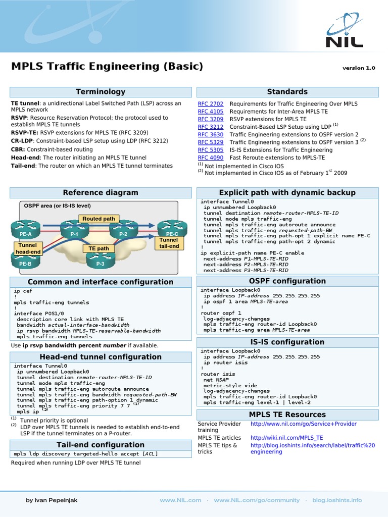 MPLS Traffic Engineering Cheatsheet | PDF | Multiprotocol Label Switching | Networking