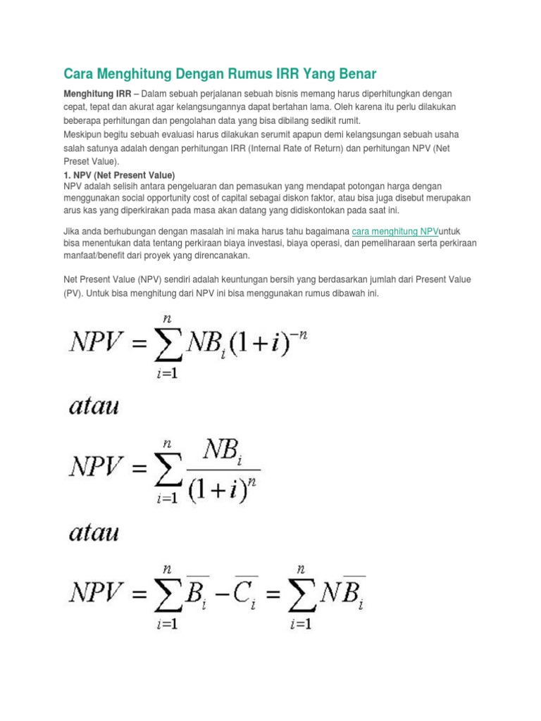 Cara Menghitung Dengan Rumus IRR Yang Benar | PDF | Pengelolaan ...